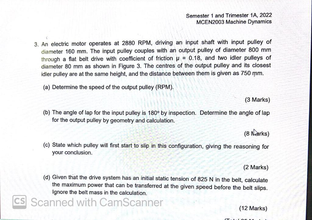 Solved Semester 1 and Trimester 1A, 2022 MCEN2003 Machine | Chegg.com