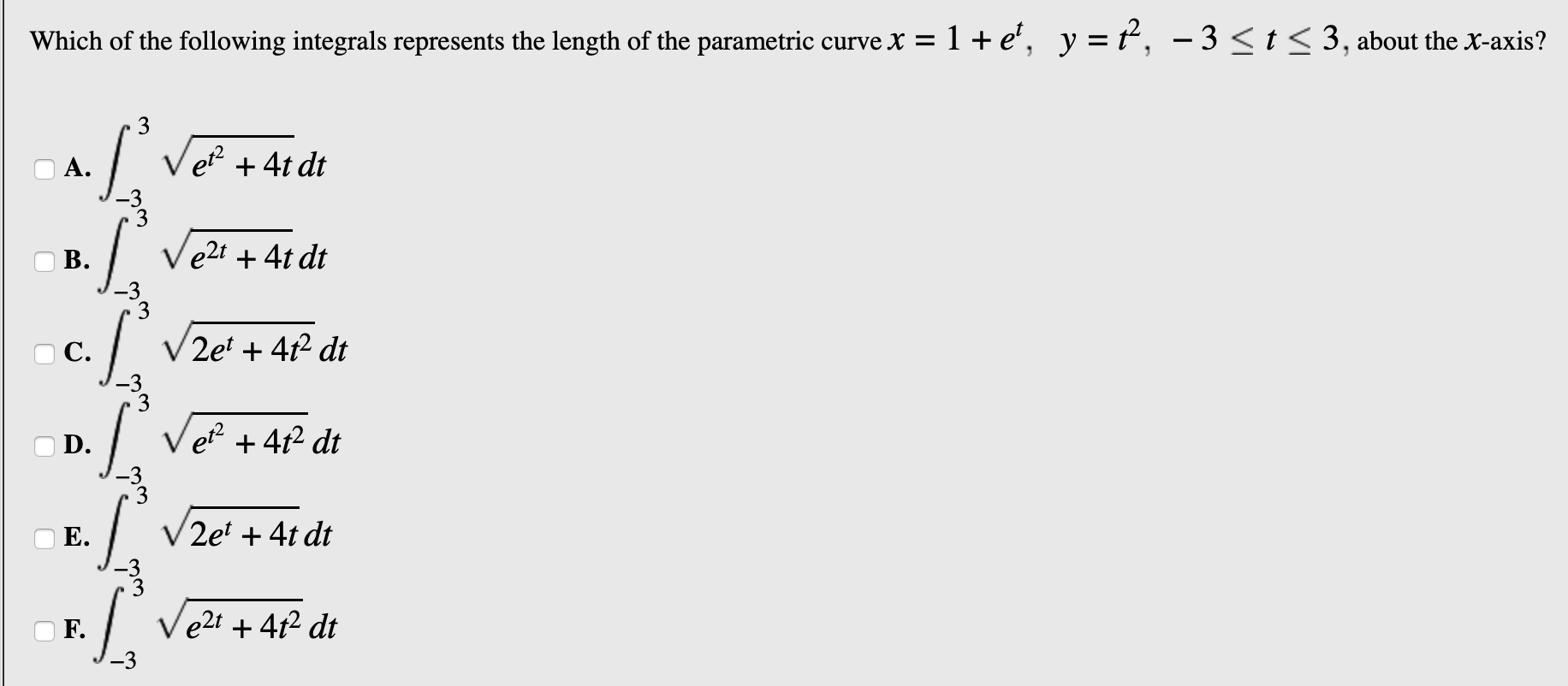 Solved Which of the following integrals represents the | Chegg.com