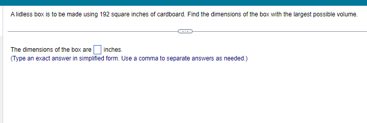 Solved A lidless box is to be made using 192 square inches | Chegg.com
