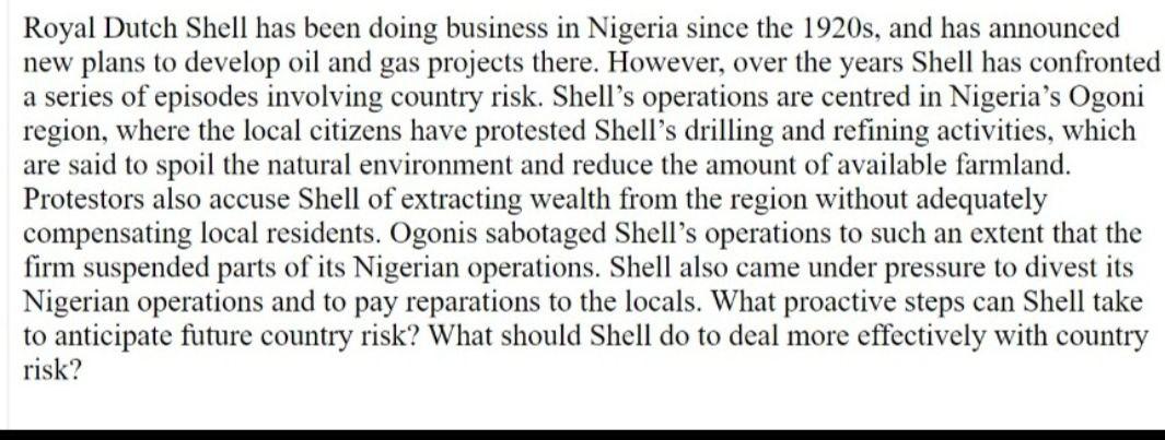 Solved Royal Dutch Shell has been doing business in Nigeria | Chegg.com