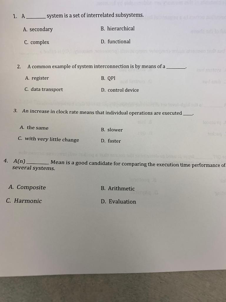 Solved 1. A system is a set of interrelated subsystems. A. | Chegg.com