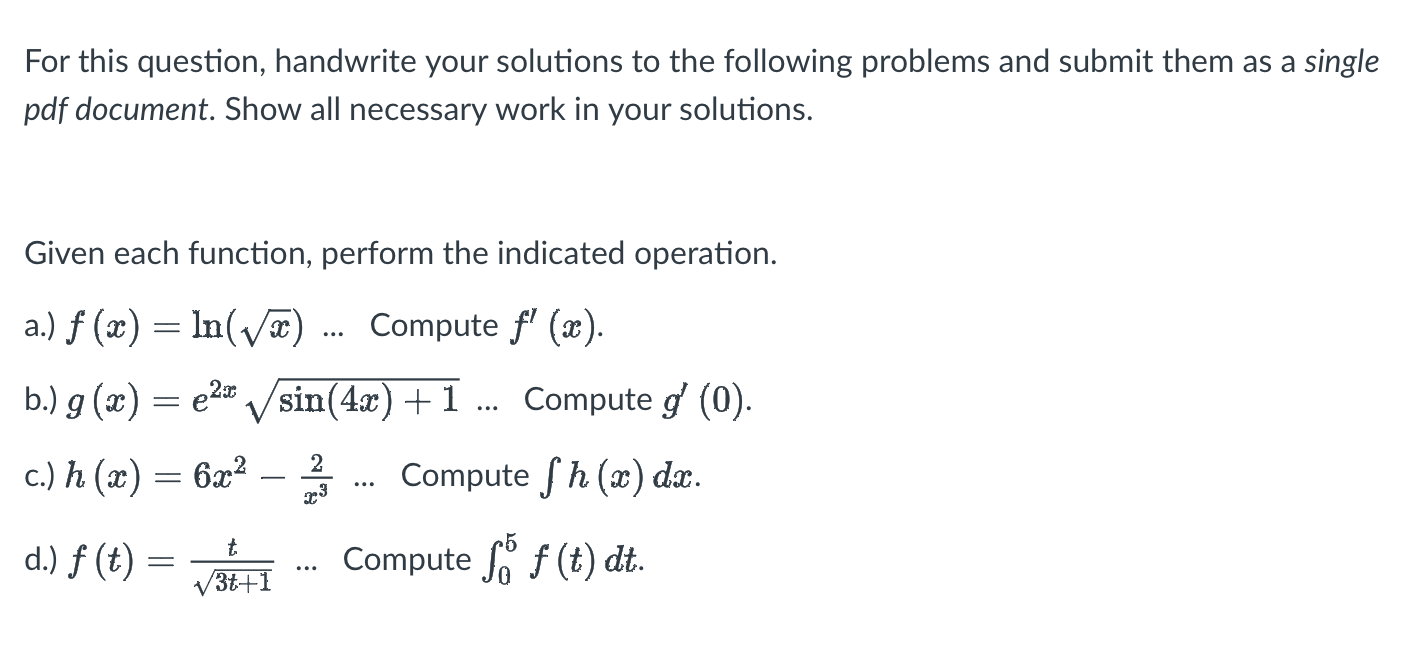 Solved For this question, handwrite your solutions to the | Chegg.com