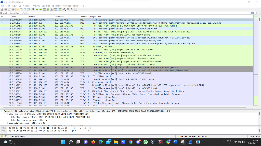 Solved Wireshark capture file is sent through a messaging | Chegg.com