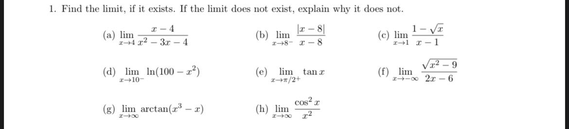 Solved Find the limit, if it exist. If the limit does not | Chegg.com