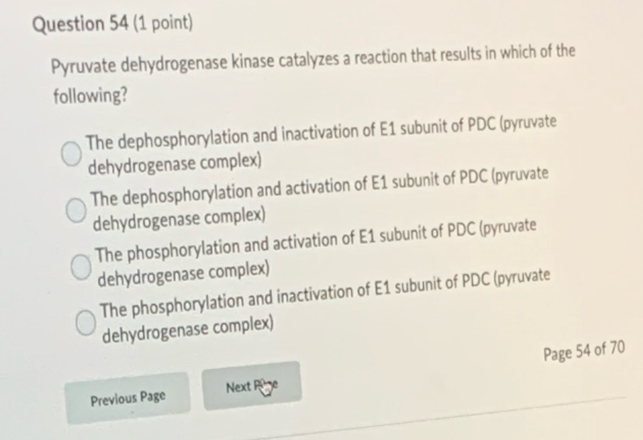 Solved Question 54 (1 point) Pyruvate dehydrogenase kinase | Chegg.com
