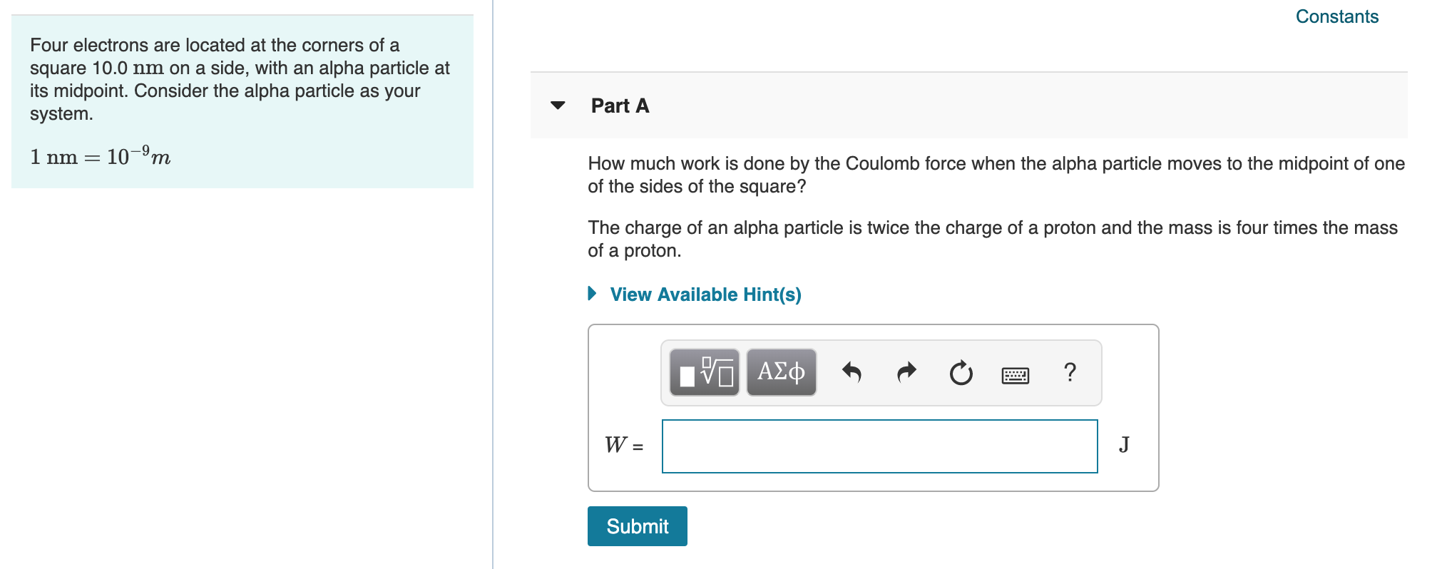 Solved Constants Four electrons are located at the corners | Chegg.com