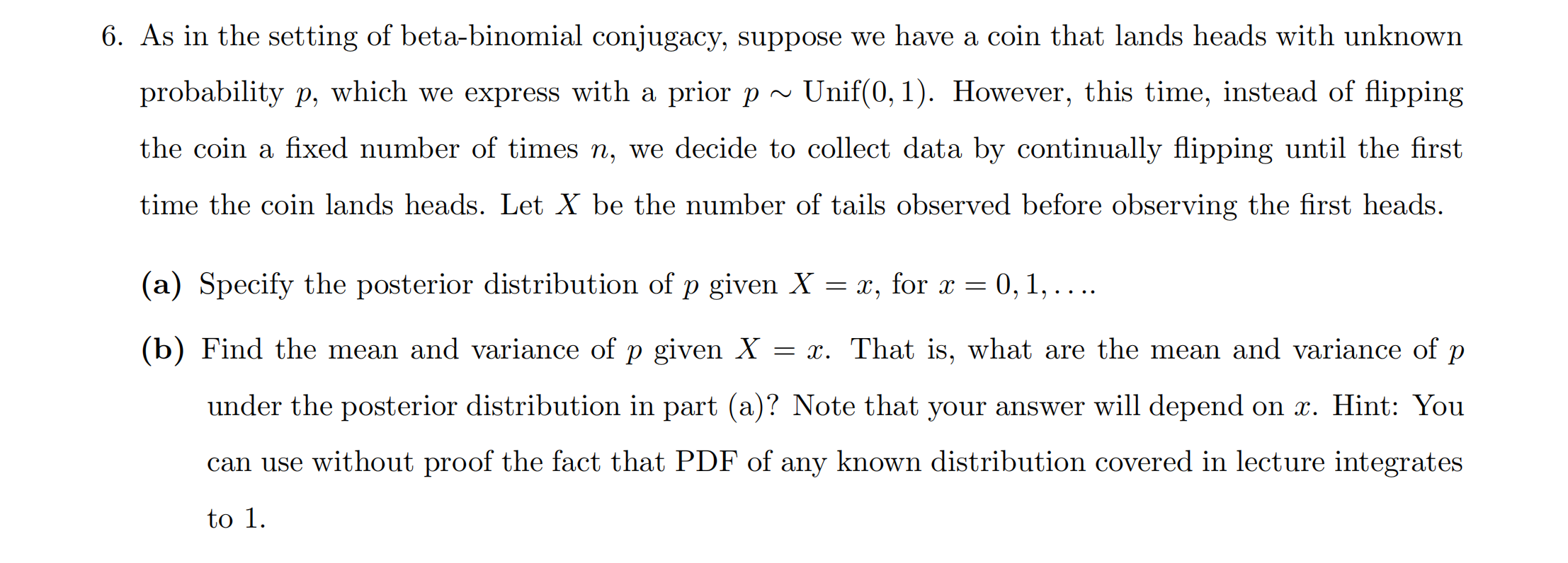 Solved 6. As in the setting of beta-binomial conjugacy, | Chegg.com