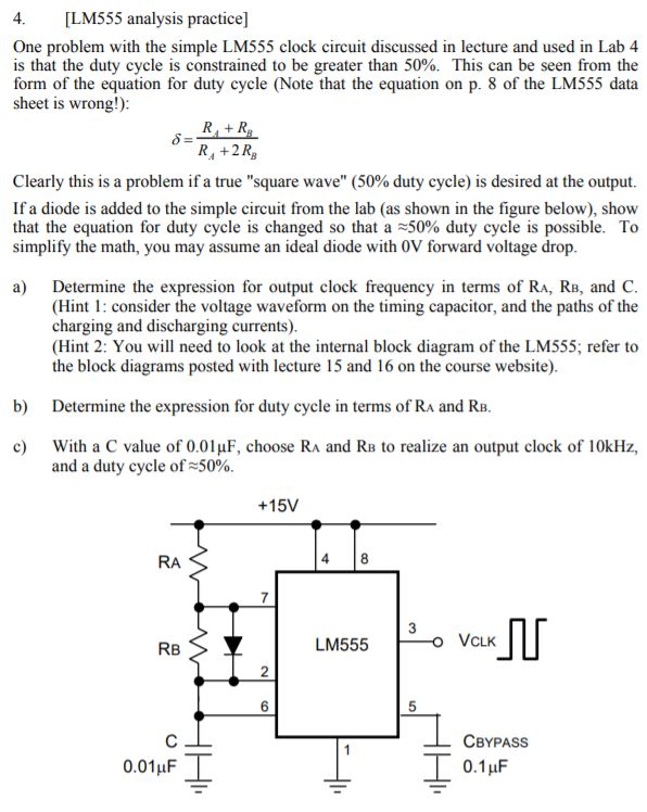 Solved 4. [LM555 analysis practice] One problem with the | Chegg.com