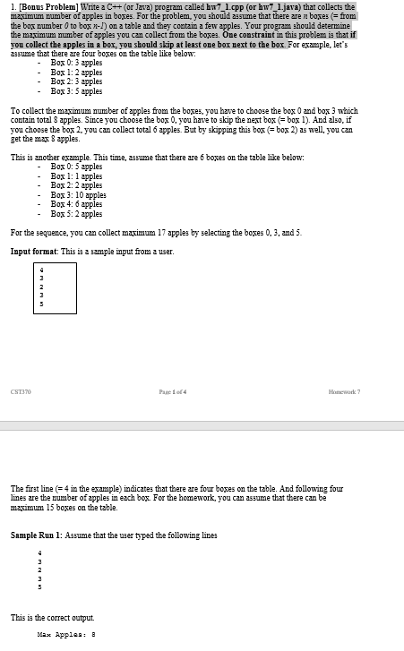 Solved 1. [Bonus Problem] Write a C++ (or Java) program | Chegg.com