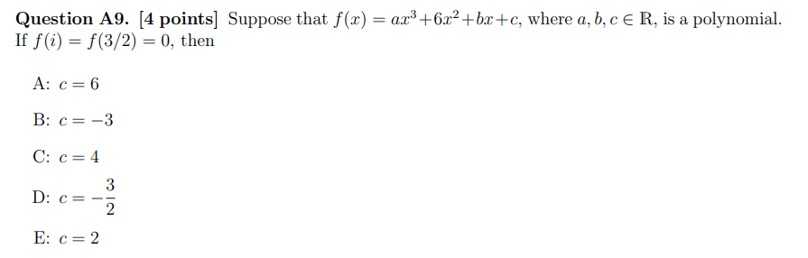 Solved Question A9. [4 points] Suppose that | Chegg.com