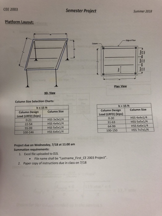 CEE 2003 Semester Project Summer 2018 Platform Layout | Chegg.com
