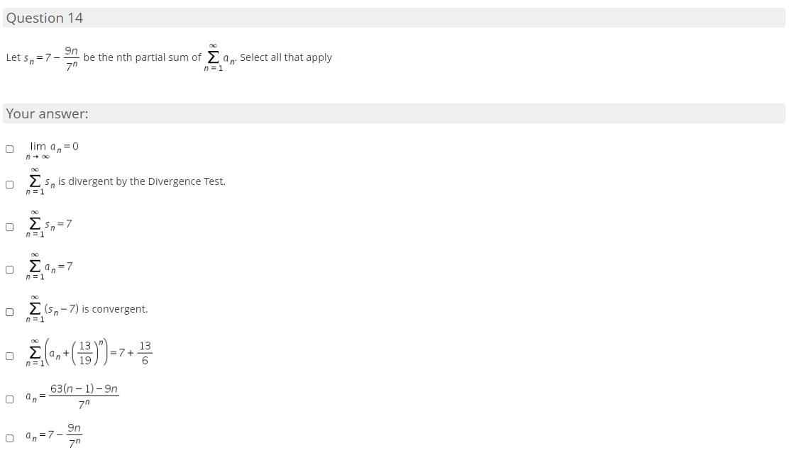 Solved Let begin display style s subscript n equals 7 minus | Chegg.com