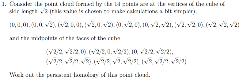 Solved 1. Consider the point cloud formed by the 14 points | Chegg.com