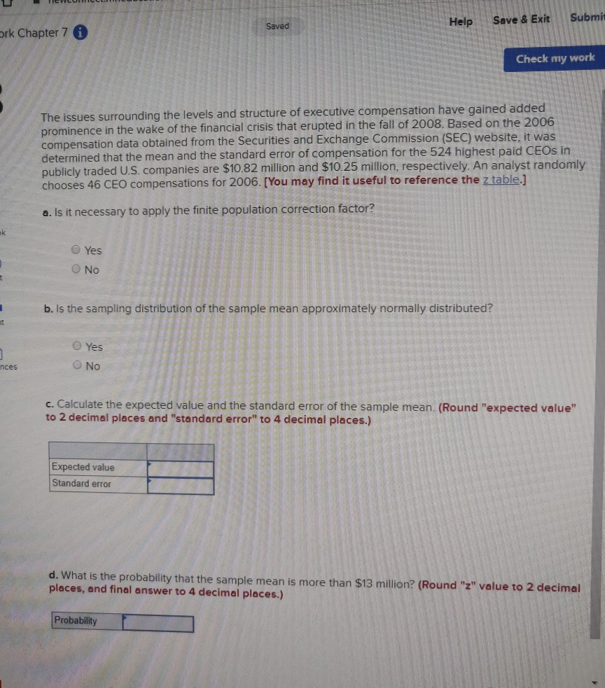 Solved ork Chapter 7 0 Saved Help Save & Exit Subm Check my | Chegg.com