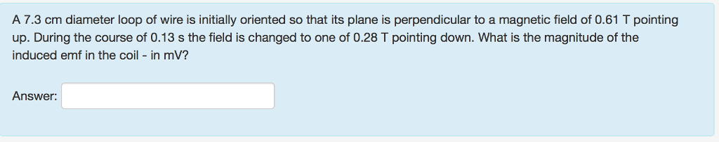 Solved A 7.3 cm diameter loop of wire is initially oriented | Chegg.com