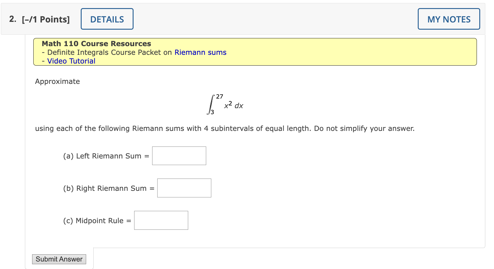Solved Math 110 Course Resources - Definite Integrals Course | Chegg.com