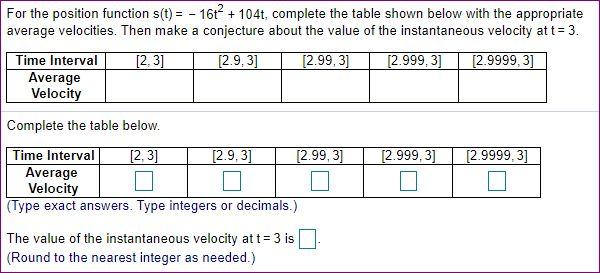 Solved For the position function s(t) = - 16t+ 104t, | Chegg.com