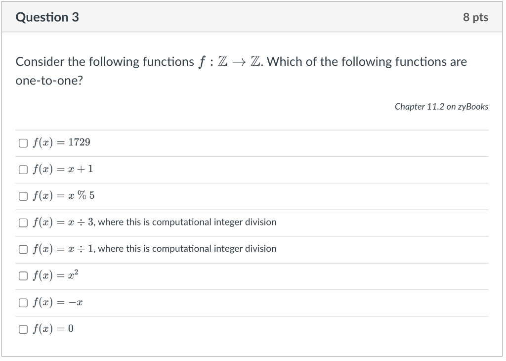 Solved Consider the following functions f:Z→Z. Which of the | Chegg.com