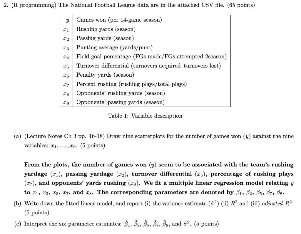 Table 1: Variable description (a) (Lecture Notes Ch 3 | Chegg.com