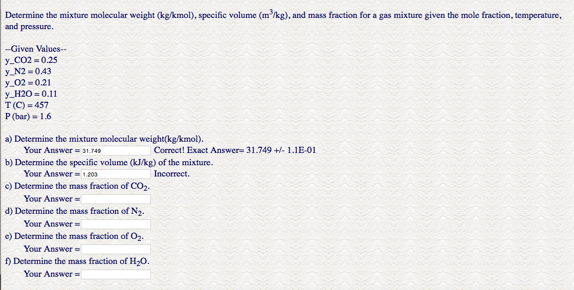 Solved Determine the mixture molecular weight (kg/kmol), | Chegg.com