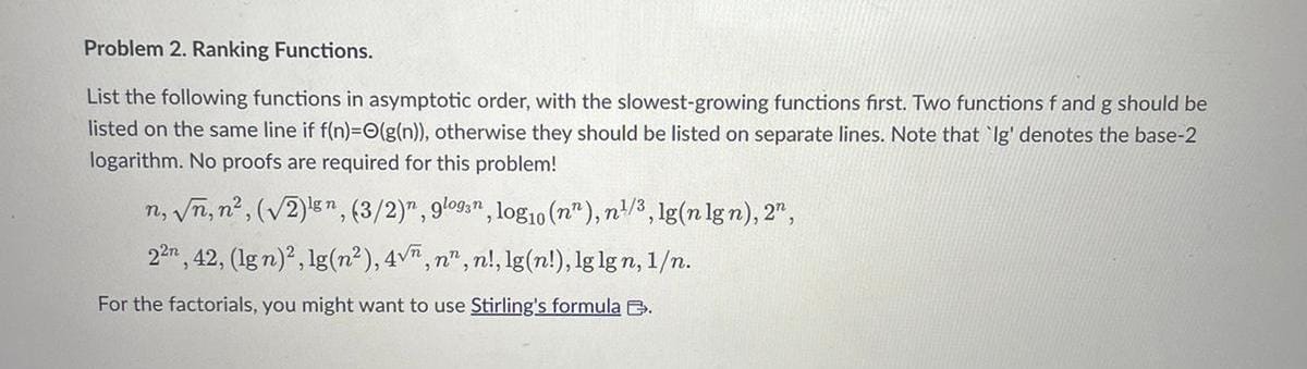 Solved Problem 2. Ranking Functions. List the following | Chegg.com