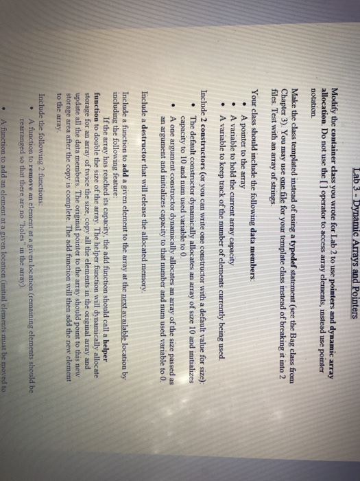 Lab 3 Dynamic Arrays And Pointers Modify The