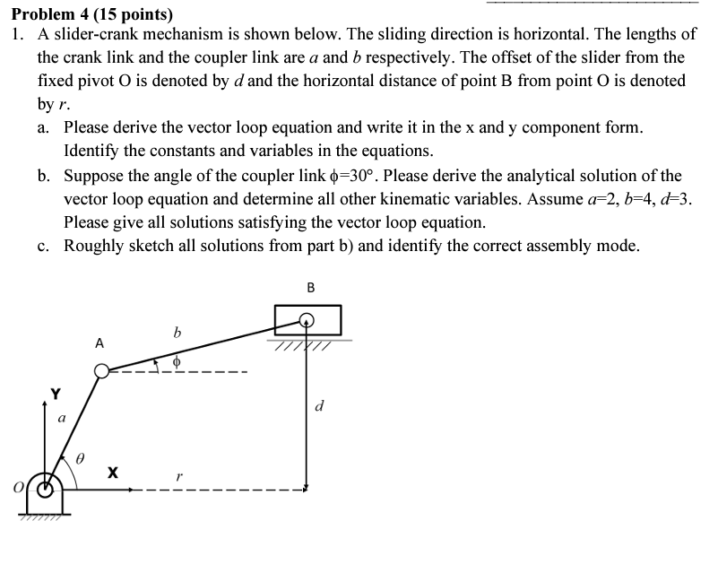 Solved Problem 4 (15 points) 1. A slider-crank mechanism is | Chegg.com