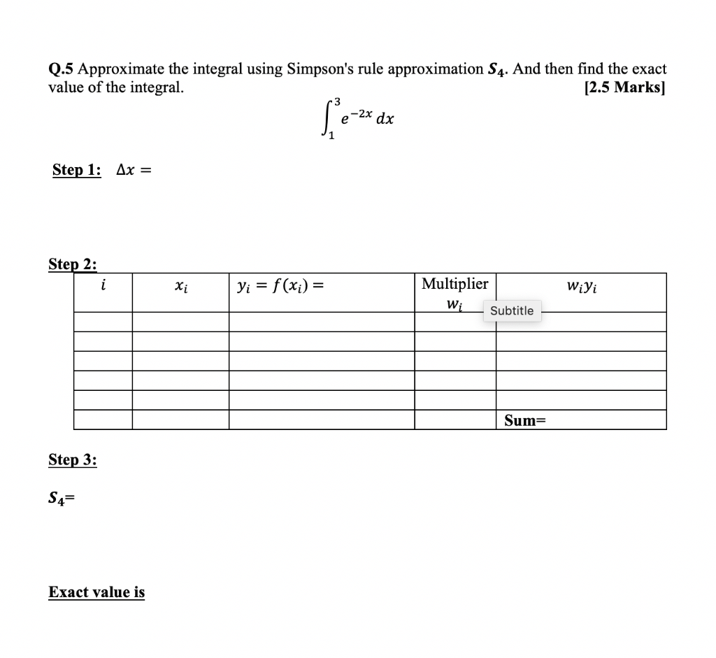 Solved Q.5 Approximate the integral using Simpson's rule | Chegg.com