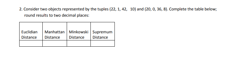 Solved 2. Consider two objects represented by the tuples | Chegg.com