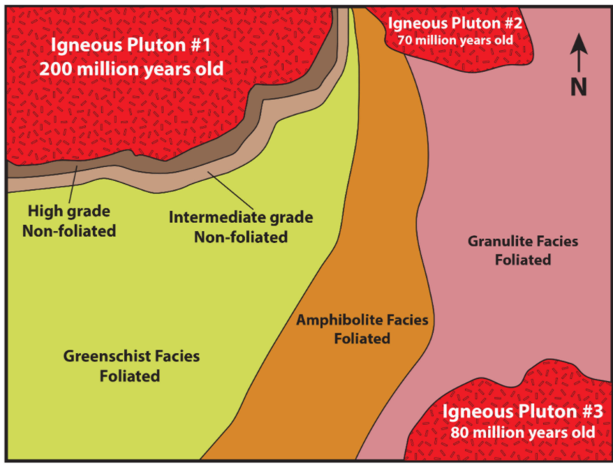 Solved This is a simplified geologic map of metamorphic and | Chegg.com