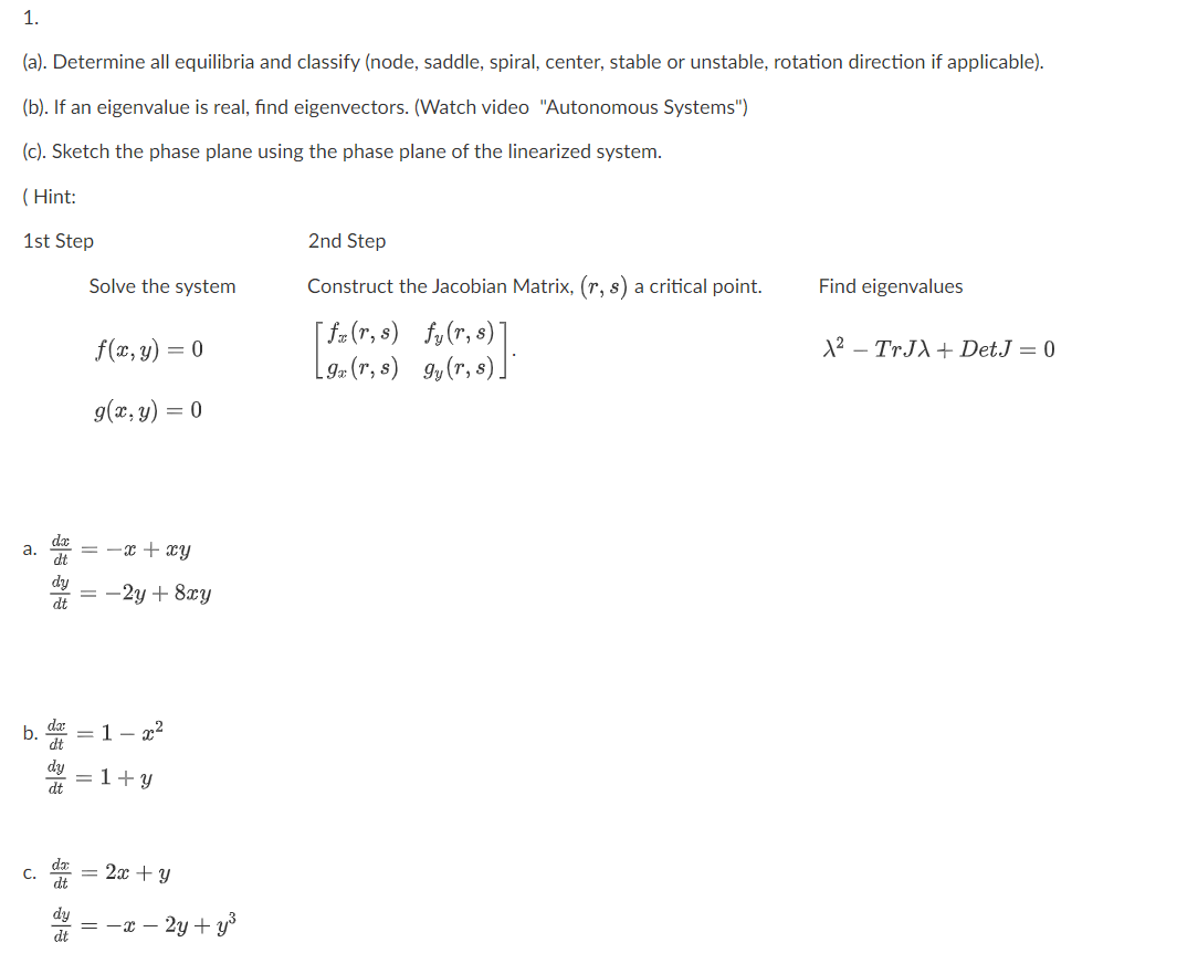 Solved (a). Determine all equilibria and classify (node, | Chegg.com
