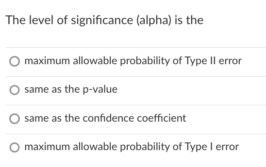 Solved The level of significance (alpha) is the maximum | Chegg.com