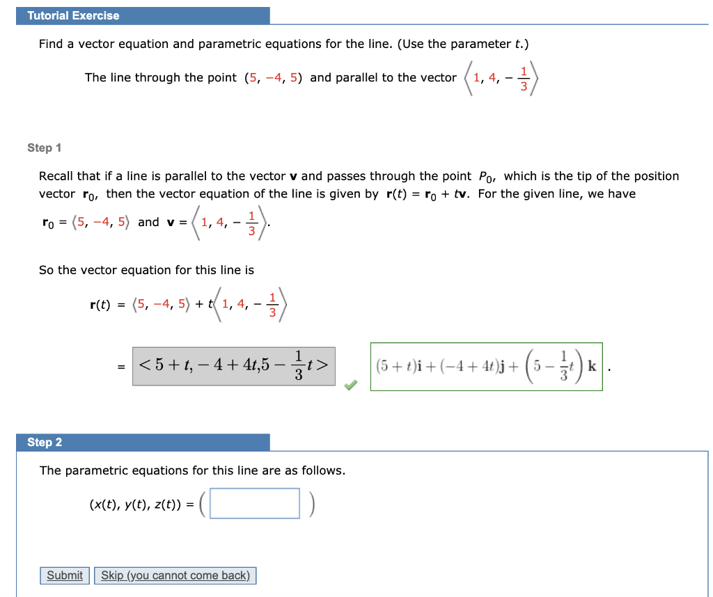 Solved Tutorial Exercise Find A Vector Equation And