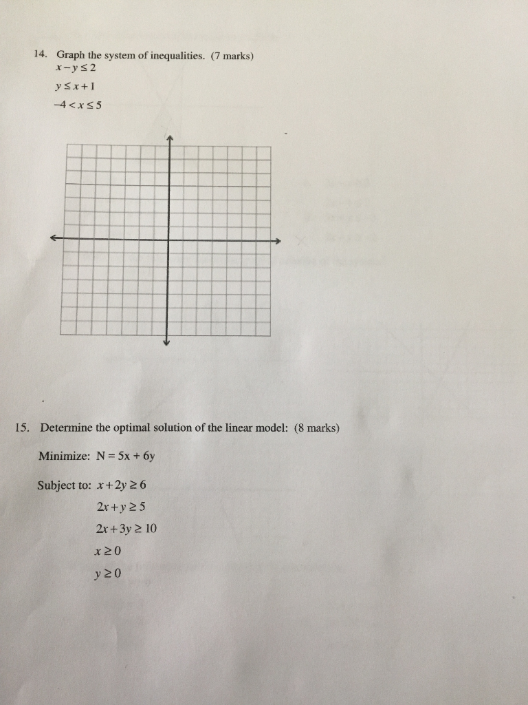 Solved 14. Graph the system of inequalities. (7 marks) x-ys2 | Chegg.com