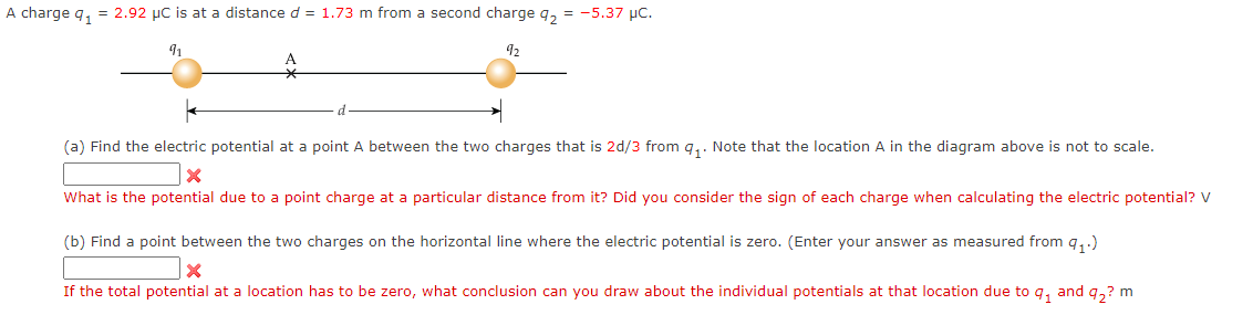 Solved charge q1=2.92μC is at a distance d=1.73 m from a | Chegg.com