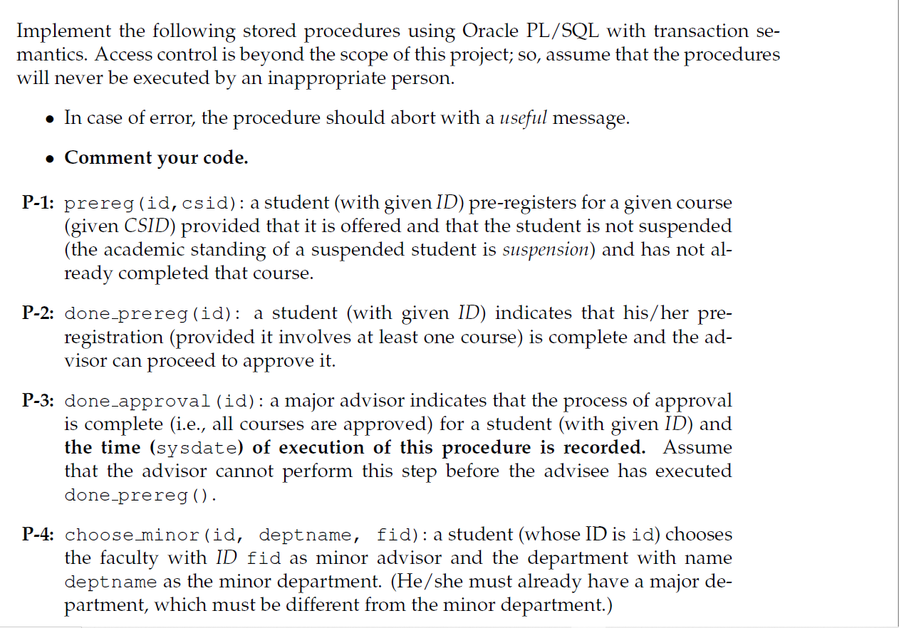 Implement the following stored procedures using | Chegg.com