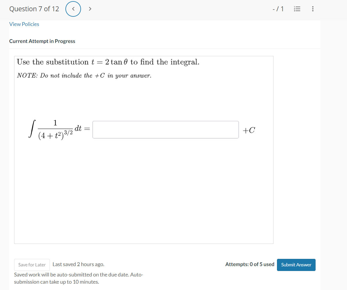 Solved Current Attempt in ProgressUse the substitution | Chegg.com