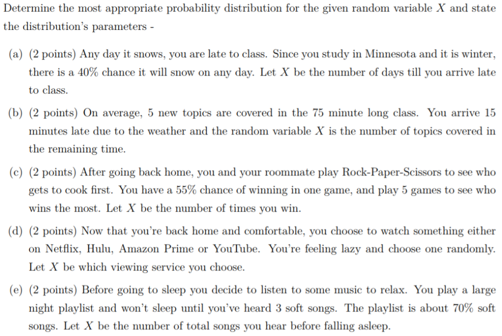 Solved Determine the most appropriate probability | Chegg.com