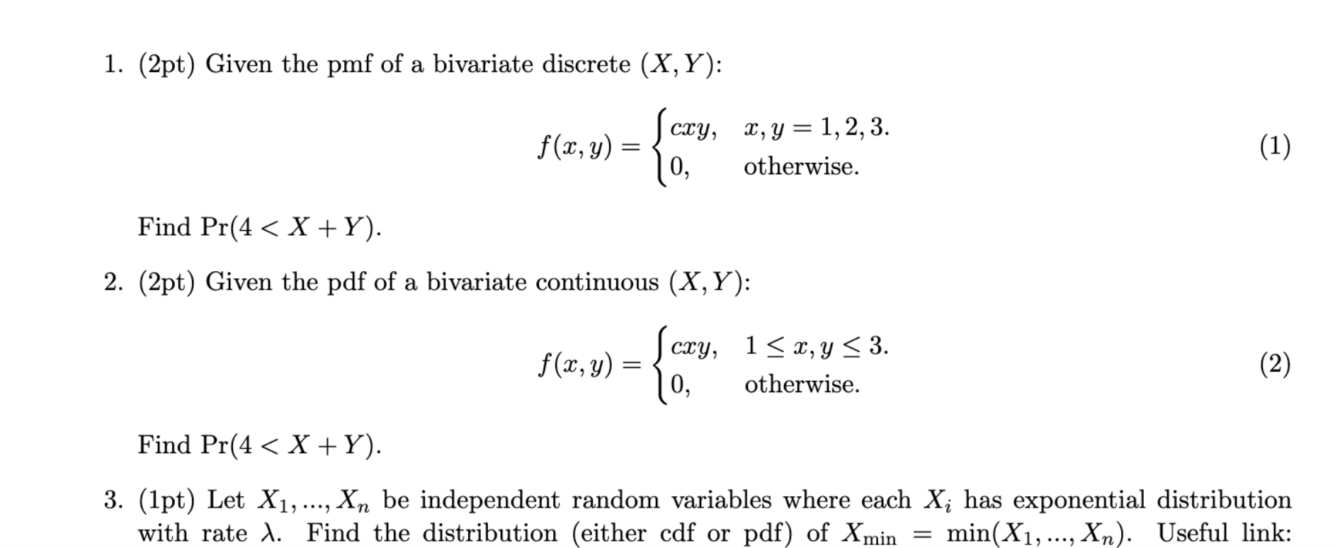 Solved 1. (2pt) Given the pmf of a bivariate discrete (X, | Chegg.com