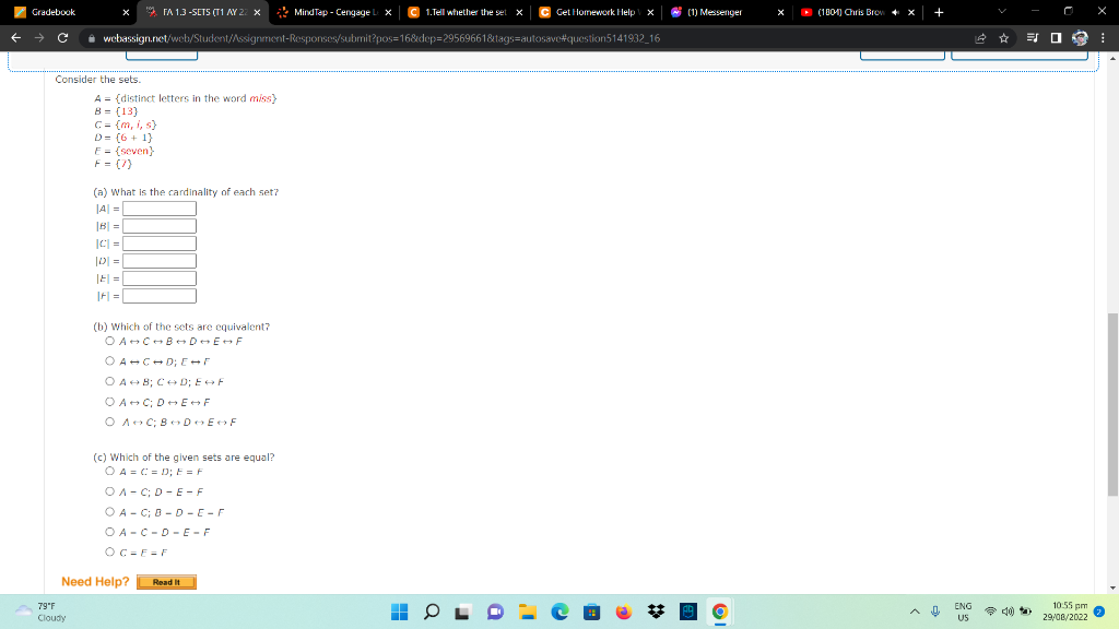 Solved A={ distinct letters in the word miss } B={13} | Chegg.com