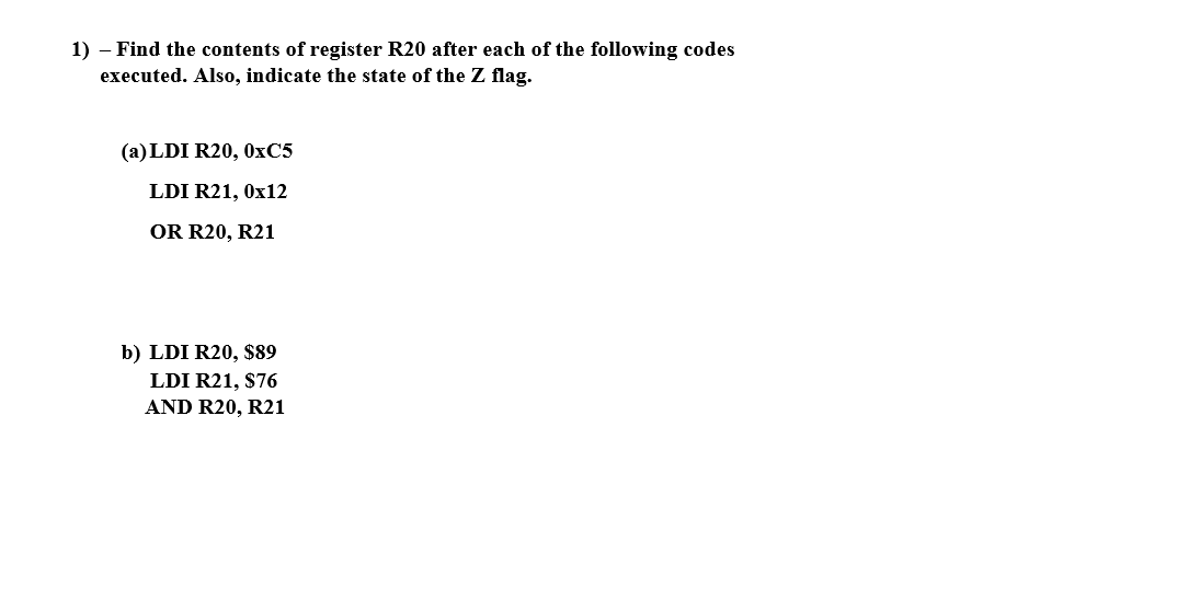 Solved 1) - Find the contents of register R20 after each of | Chegg.com