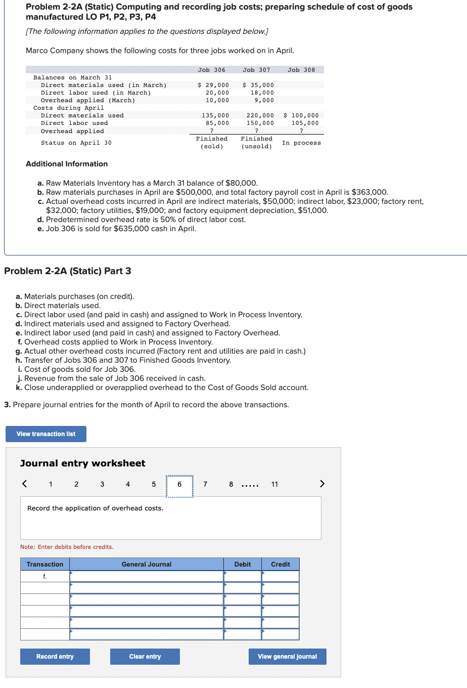 Solved Problem 2-2A (Static) Computing and recording job | Chegg.com