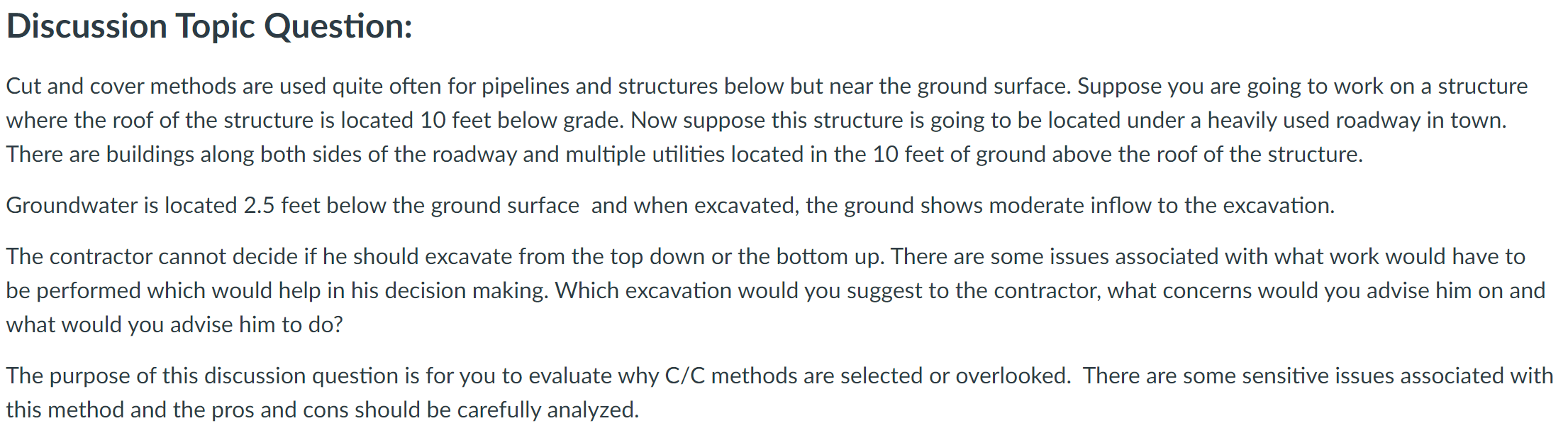 Solved Discussion Topic Question: Cut and cover methods are | Chegg.com