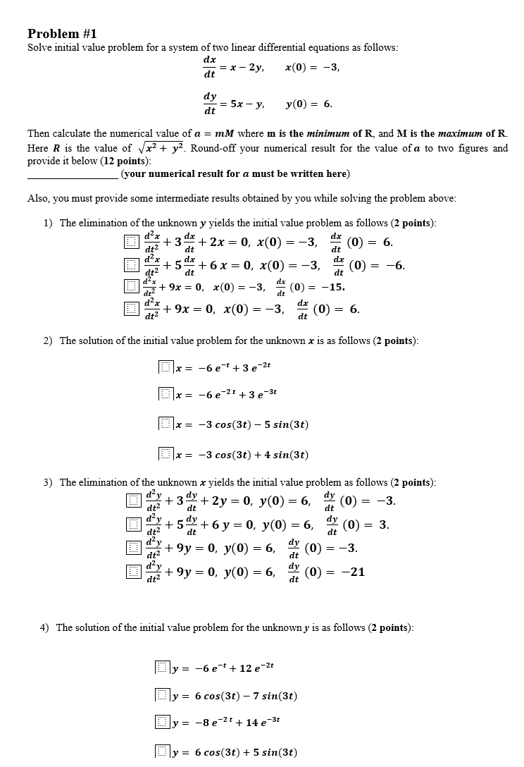 Solved Problem #1 Solve initial value problem for a system | Chegg.com