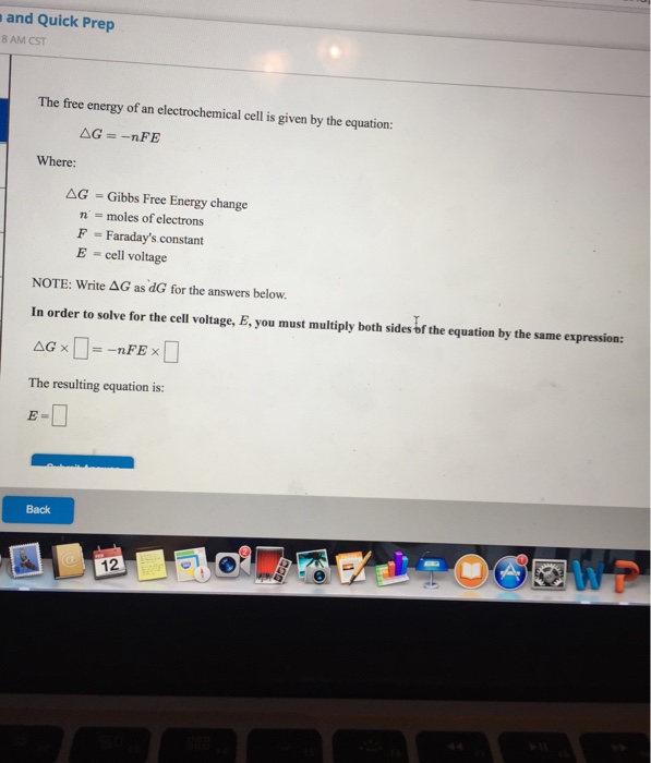 Solved The free energy of an electrochemical cell is given | Chegg.com