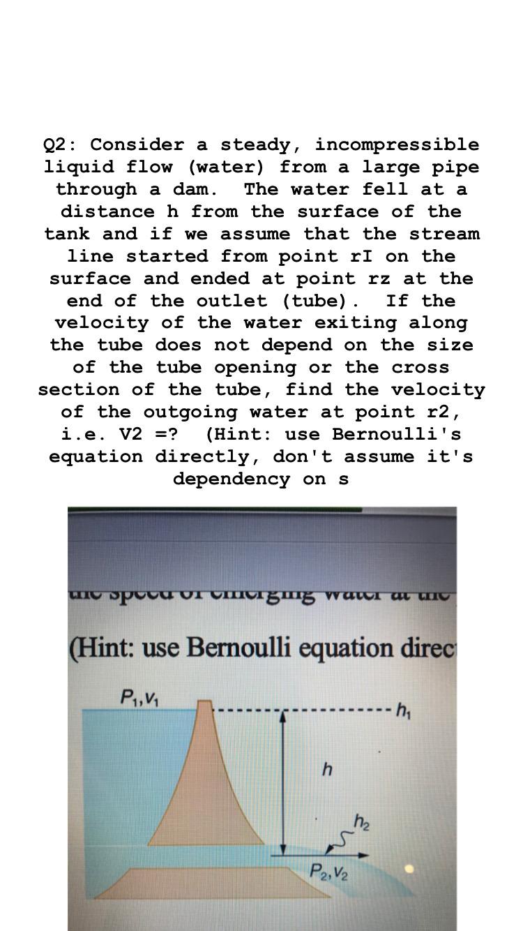 Solved Q2: Consider a steady, incompressible liquid flow | Chegg.com