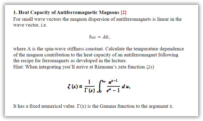 Solved 1. Heat Capacity of Antiferromagnetic Magnons [2] For | Chegg.com