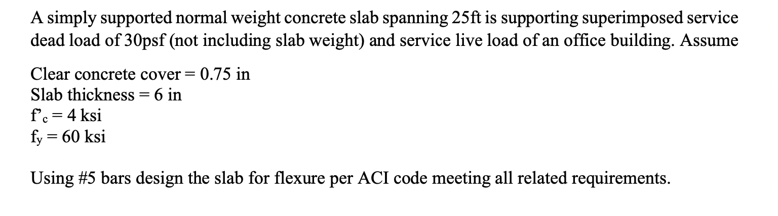 Solved A simply supported normal weight concrete slab | Chegg.com
