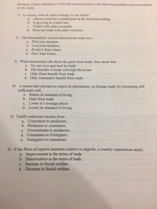 Solved Multiple-Choice Questions: Circle the correct answer | Chegg.com