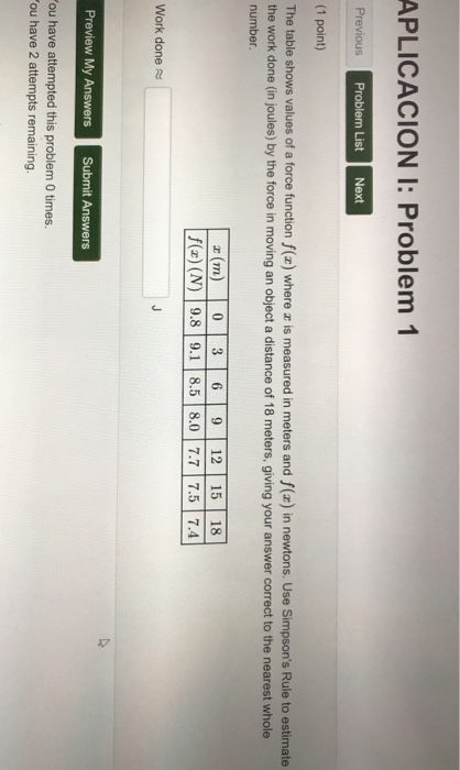 Solved The table shows values of a force function f(x) where | Chegg.com